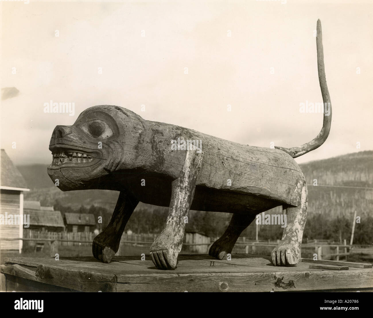 The Dog Totem at entrance to Kitwanga Indian Village Skeena River Stock ...