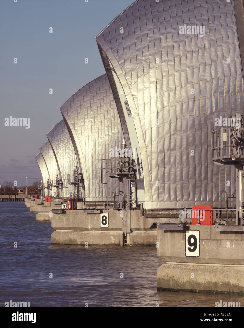Thames Barrier Row of Piers Stock Photo - Alamy
