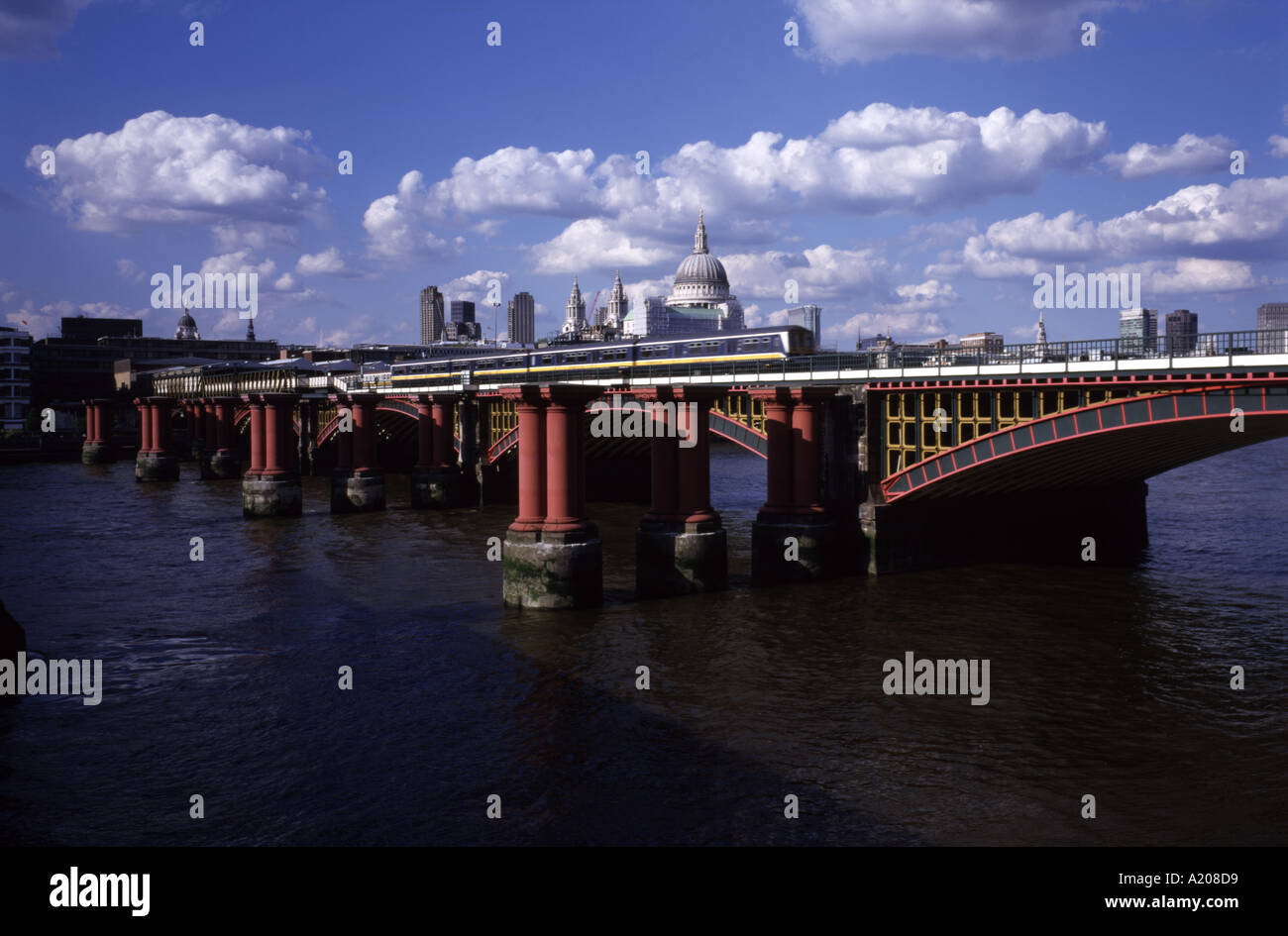Blackfriars Rail Bridges View with train against London skyline Stock ...