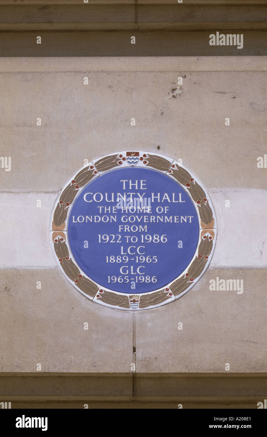 Commemorative Plaques County Hall GLC blue plaque Stock Photo - Alamy