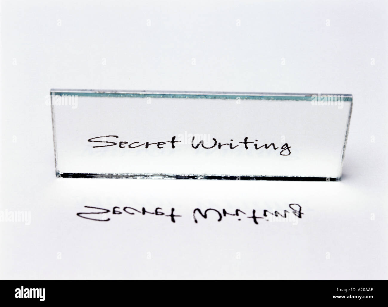 secret writing reflected in mirror shows lateral inversion Stock Photo ...