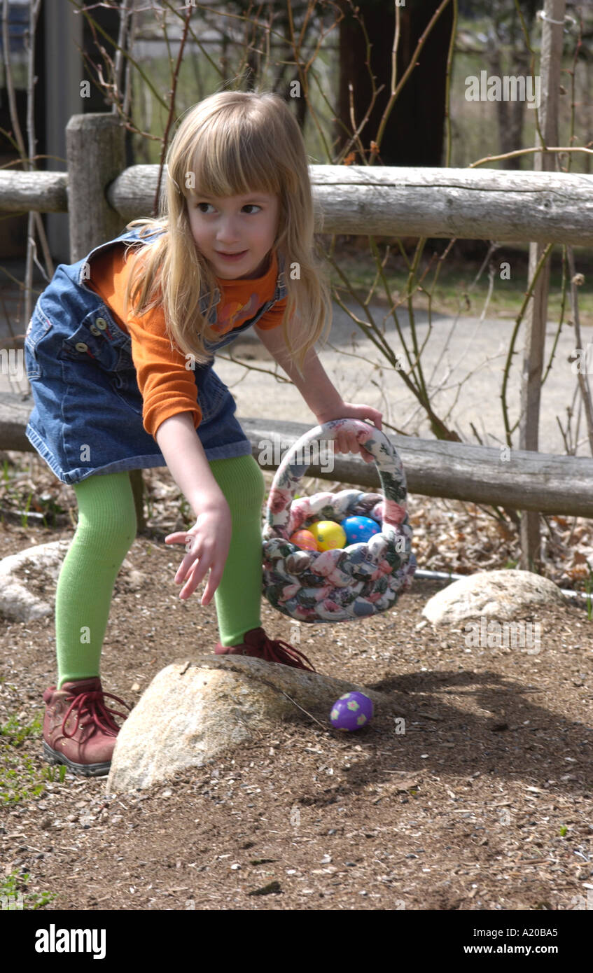 Easter Egg hunt young girl outdoors Andover Massachusetts Stock Photo ...