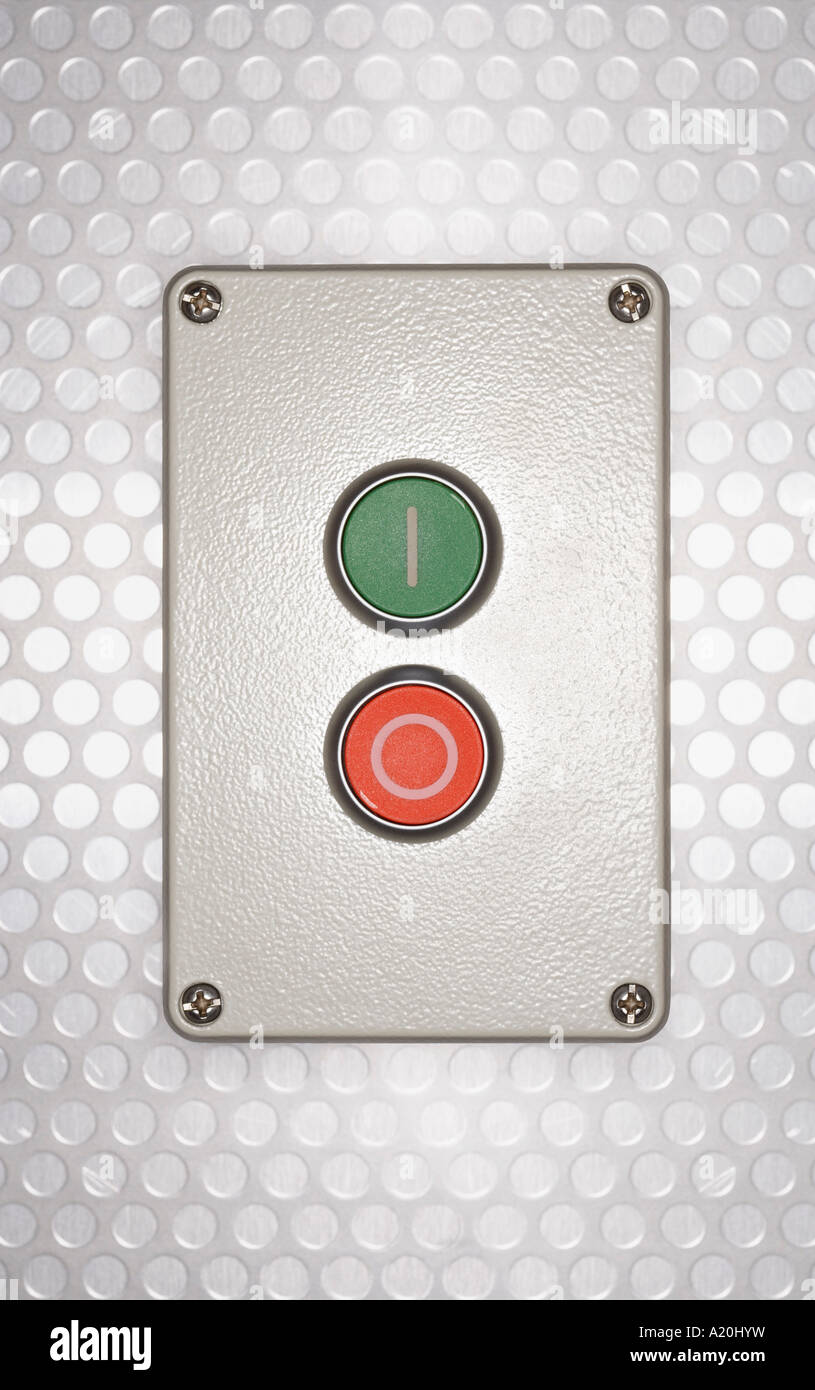 Red and green buttons on silver background Stock Photo - Alamy