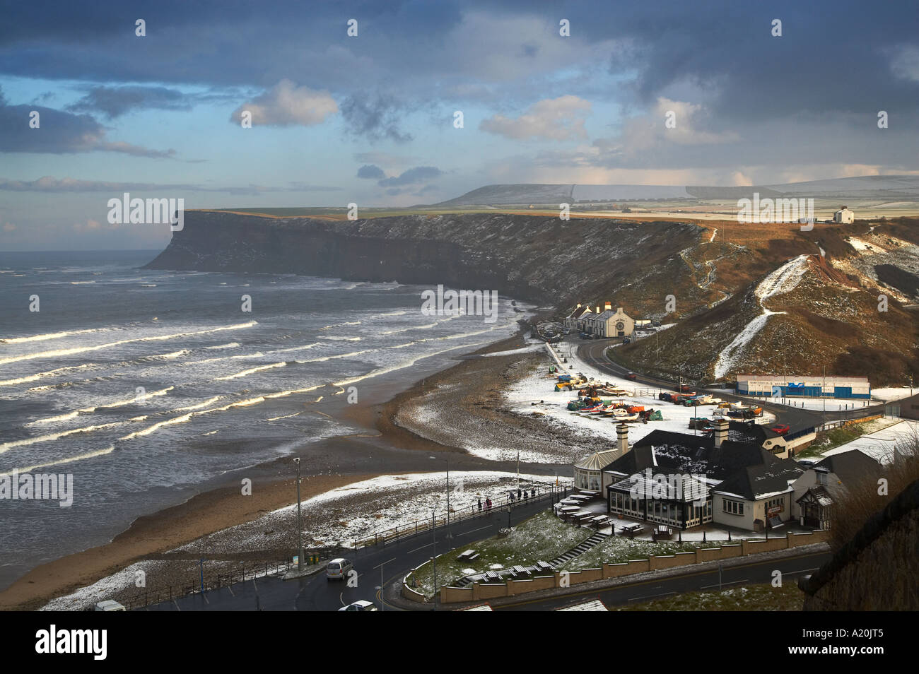 Saltburn Beach and Huntcliff in winter Tees Valley Cleveland England ...