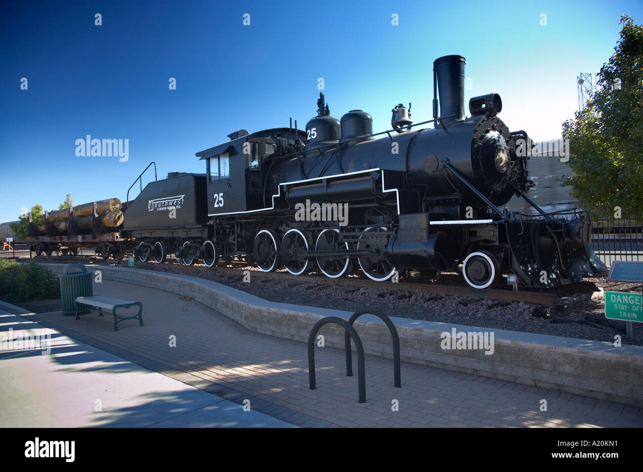 Preserved steam engine alongside Route 66 Flagstaff Arizona USA Stock ...