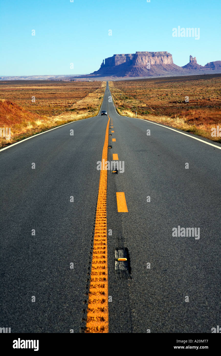 Straight highway US163 Monument Valley on the border of Arizona and ...