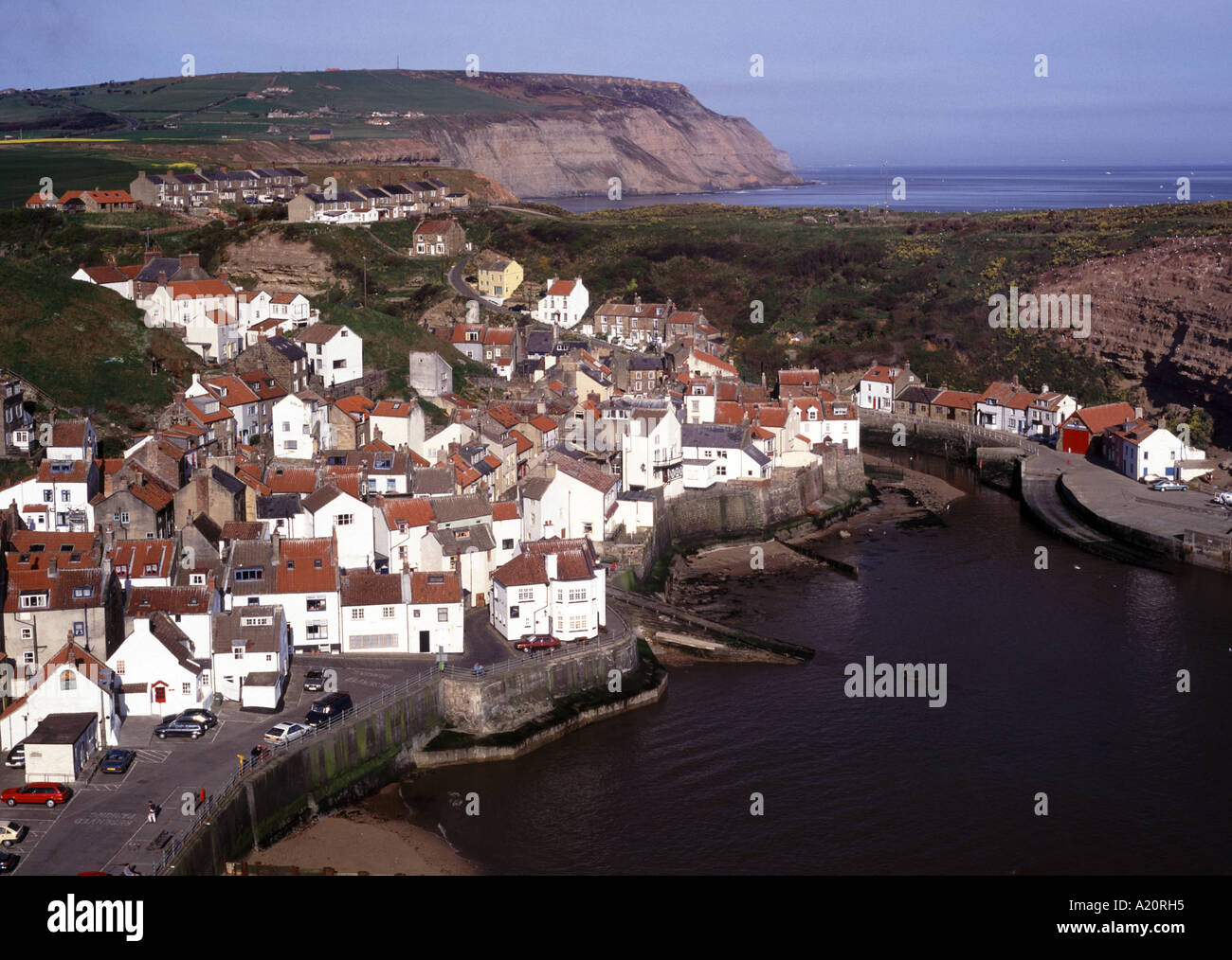 Staithes and Boulby Cliffs North Yorkshire Coast England Stock Photo ...