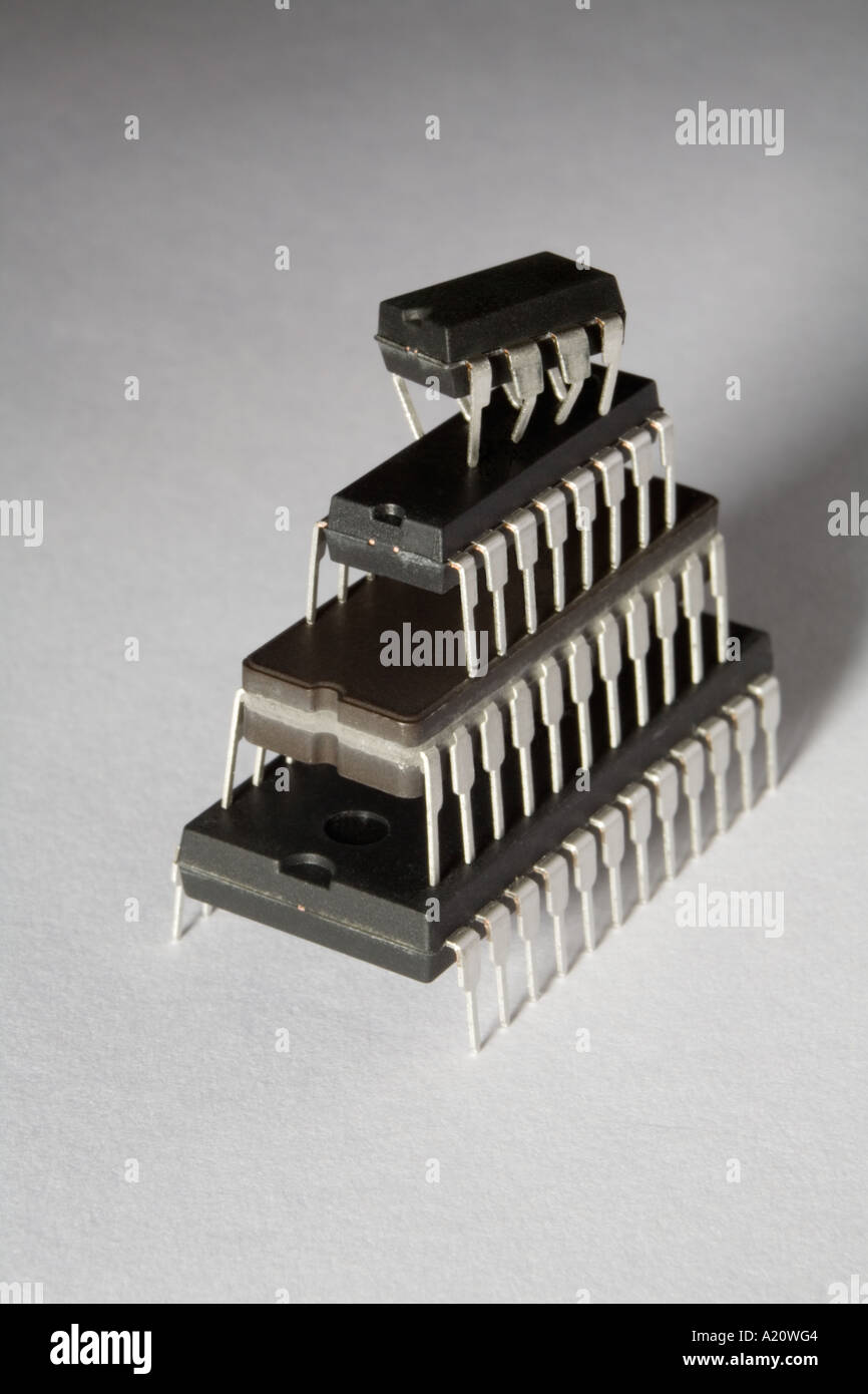 computer chips standing one on top of another Stock Photo - Alamy