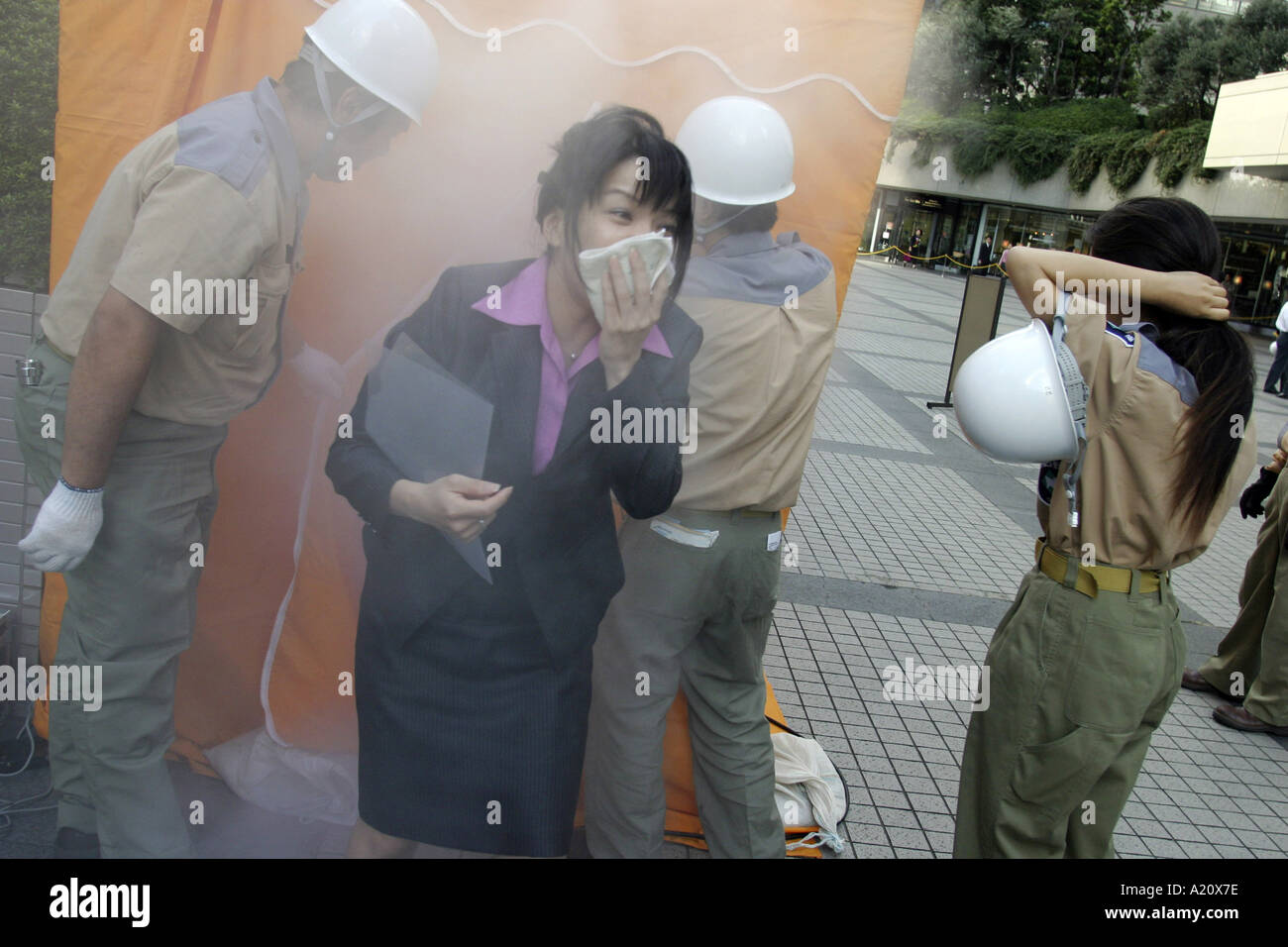 Emergency training for office employees, Tokyo, Japan Stock Photo - Alamy