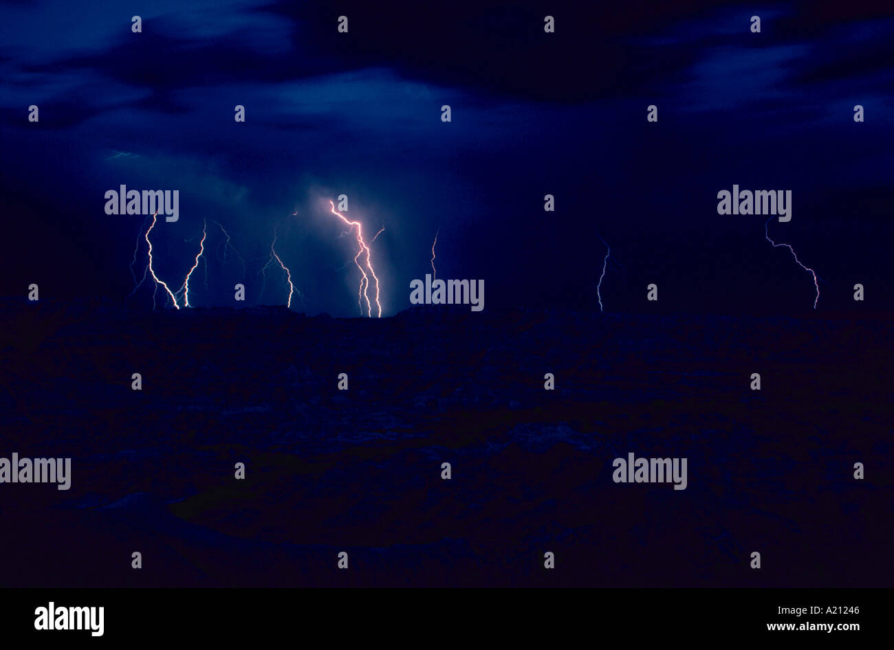 Lightning strikes several times in a time exposure taken at Badlands ...