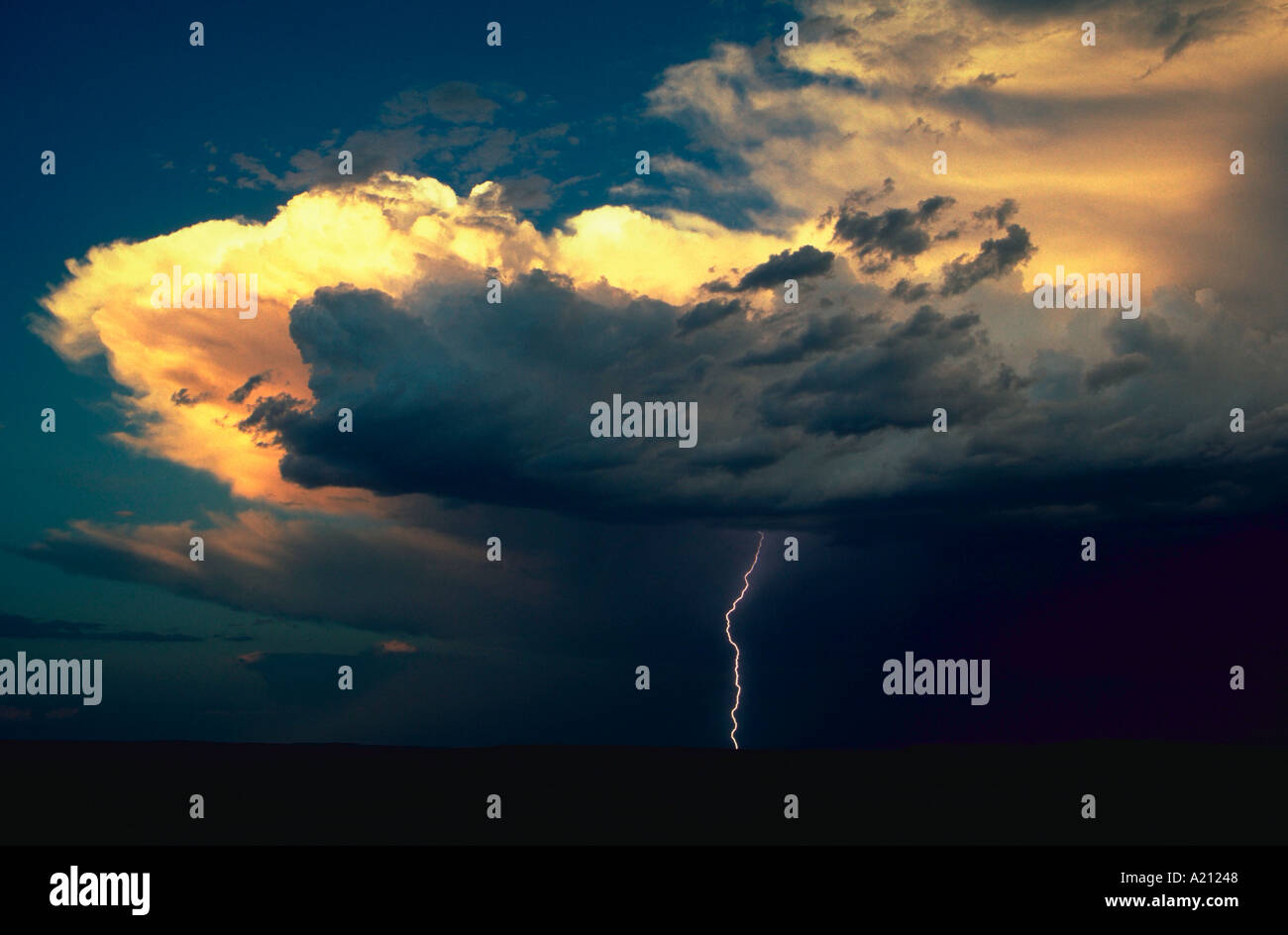 Single bolt of lightning hits ground from a solitary thunderstorm cell ...