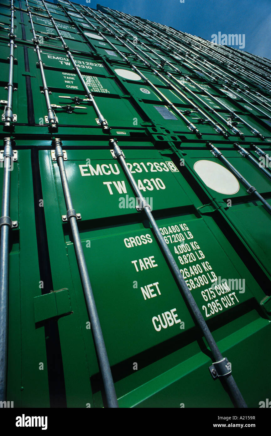 Green Shipping Containers stacked on one another Stock Photo - Alamy