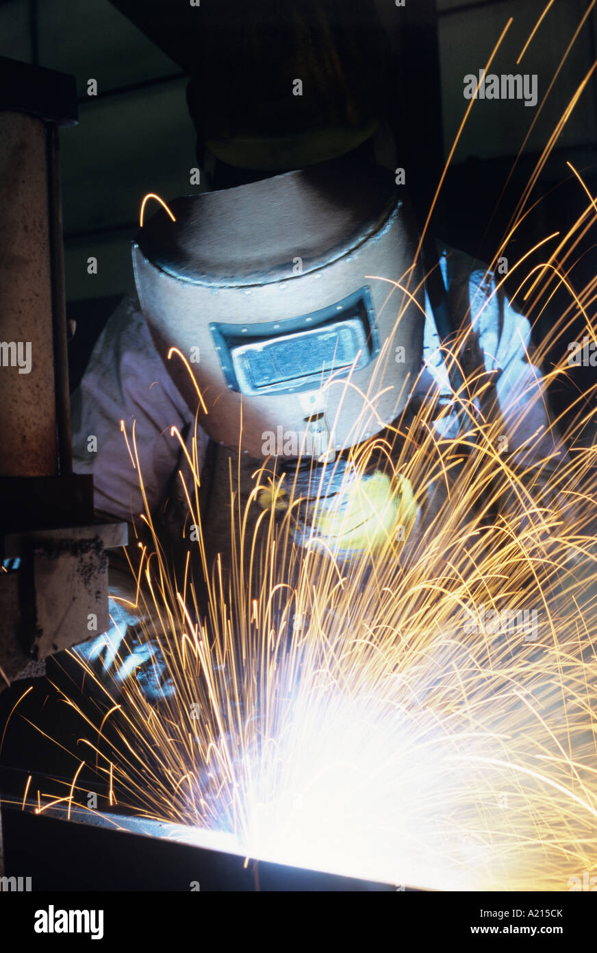 Welder wearing protective face mask welding at Work Stock Photo - Alamy