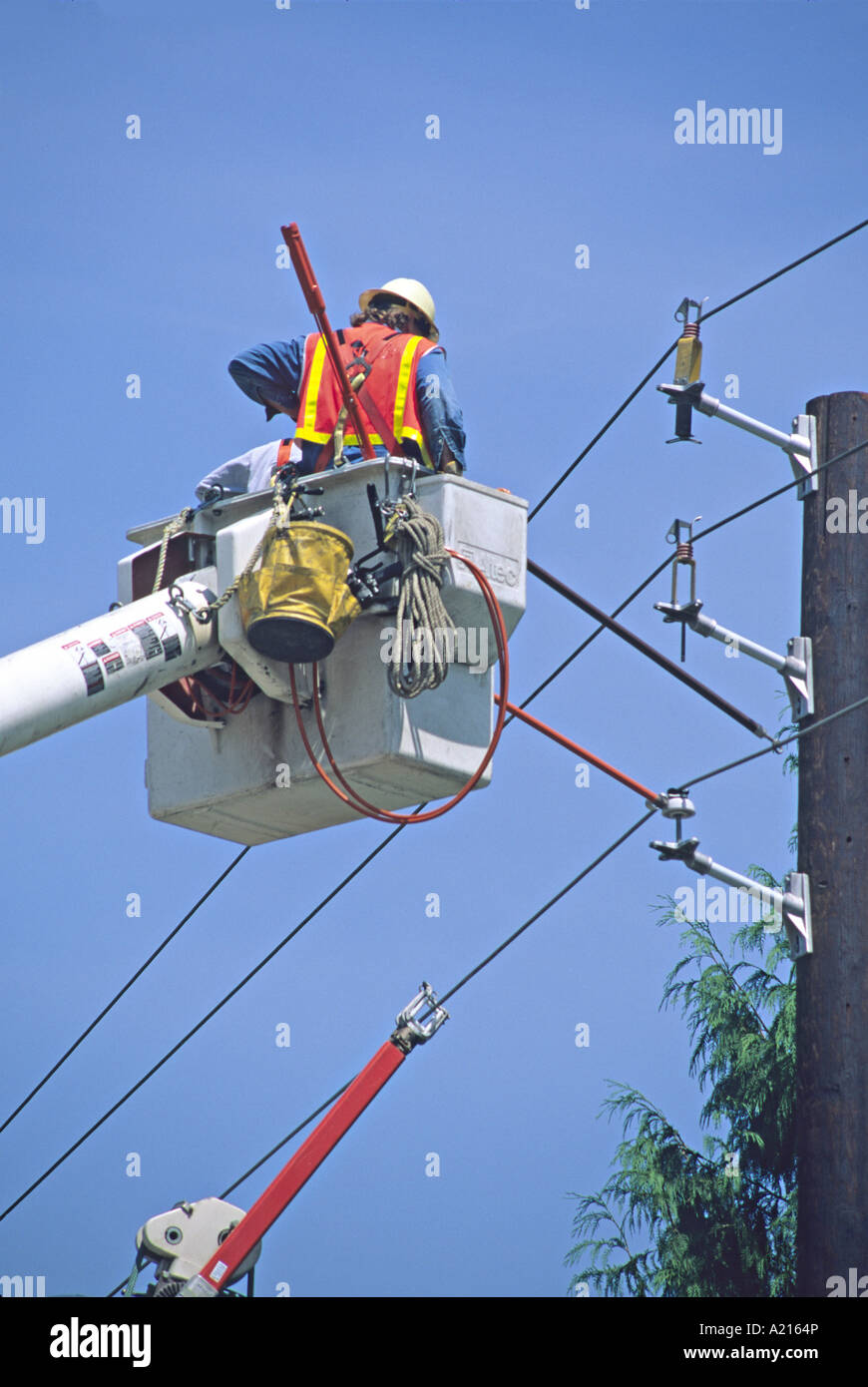 not released man electric utility repair Stock Photo - Alamy
