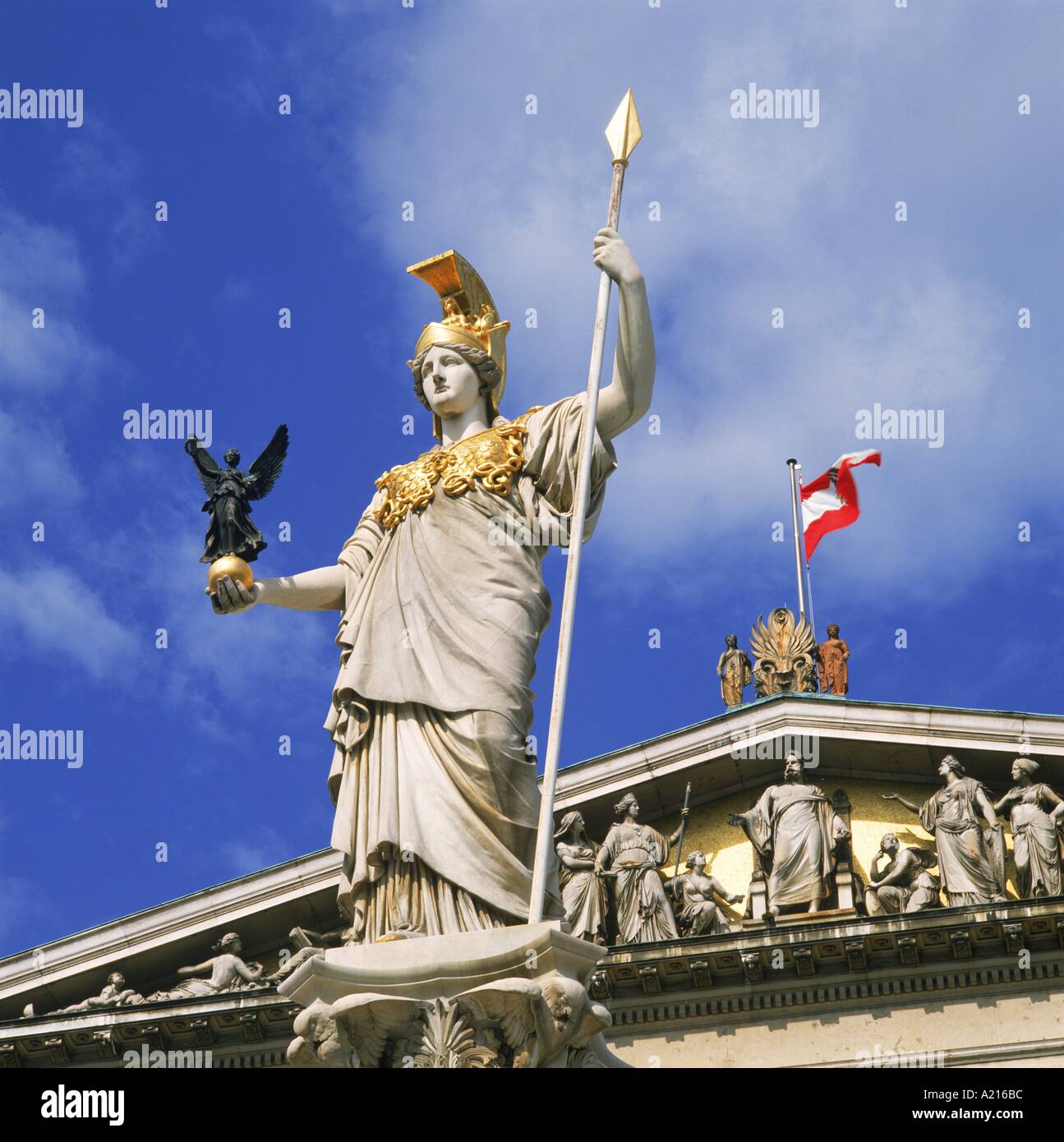 The statue on the Athena fountain in front of the Parliament building ...