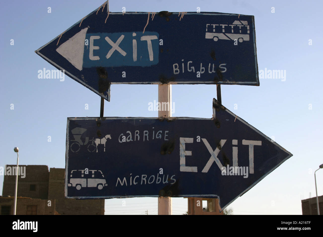 Which way out! A bold Egyptian exit / street sign for big bus, microbus ...