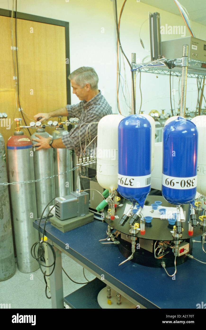 model released scientist works in atmospheric gases testing laboratory ...