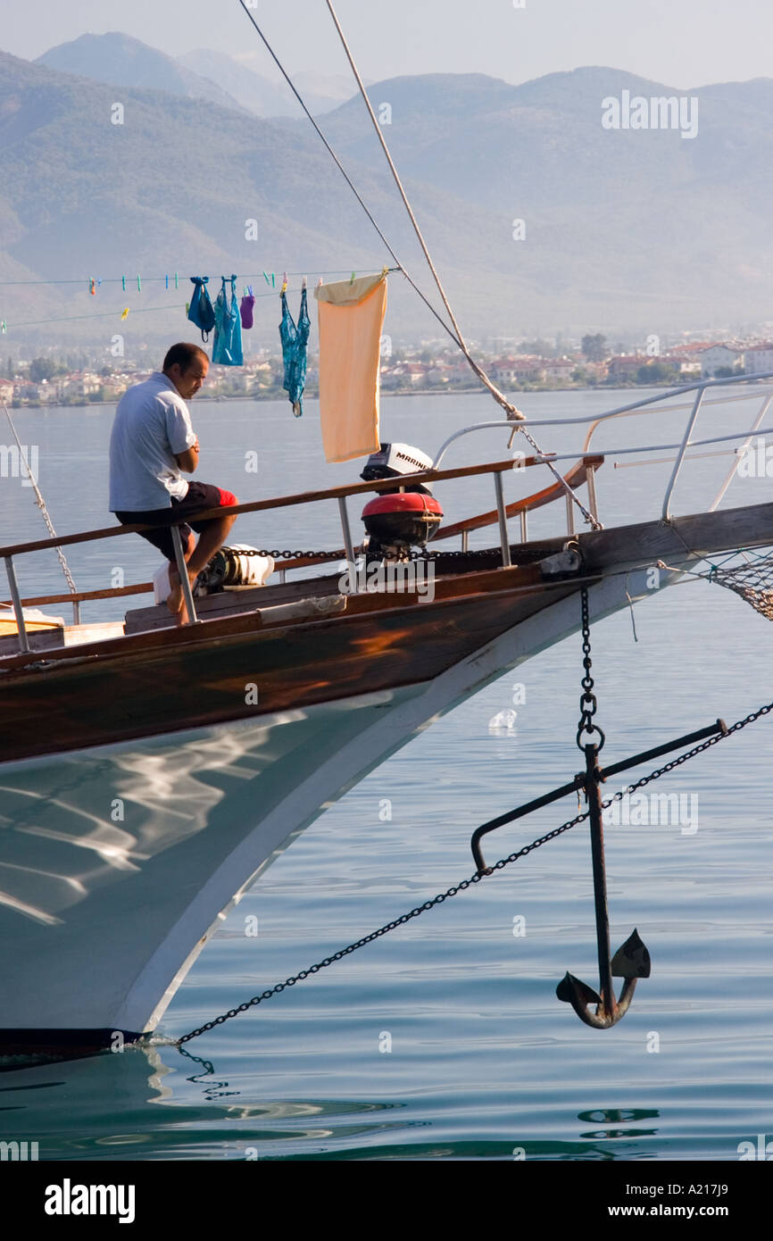 Gulet raising anchor Stock Photo - Alamy