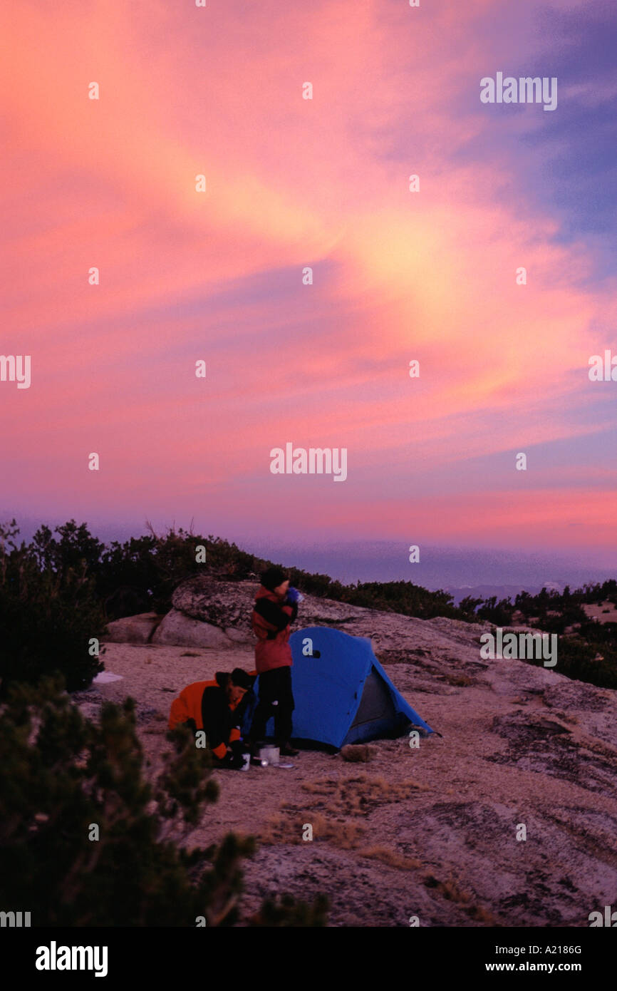 Two Women Camping at Sunset in Yosemite National Park CA Stock Photo ...