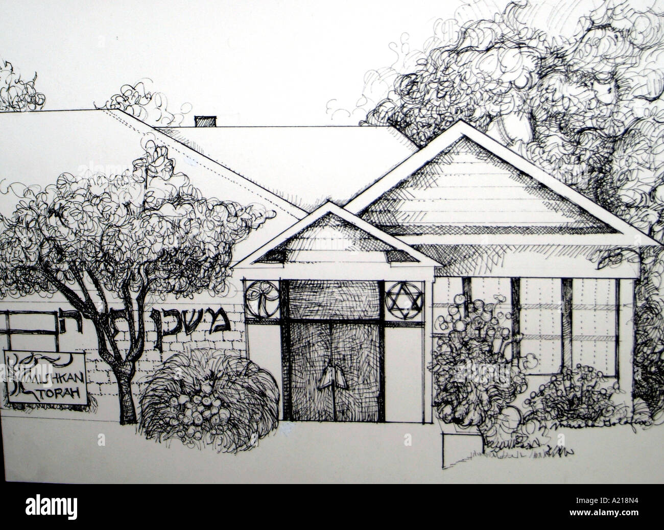 An artist drawing of the Mishkan Torah synagogue Stock Photo - Alamy
