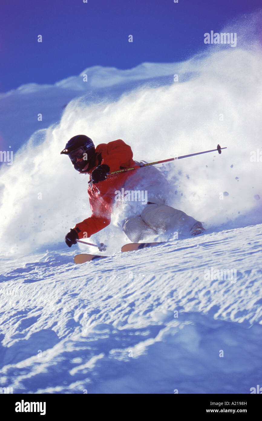 A man skiing powder snow in the Chugach mountains of Alaska Stock Photo ...