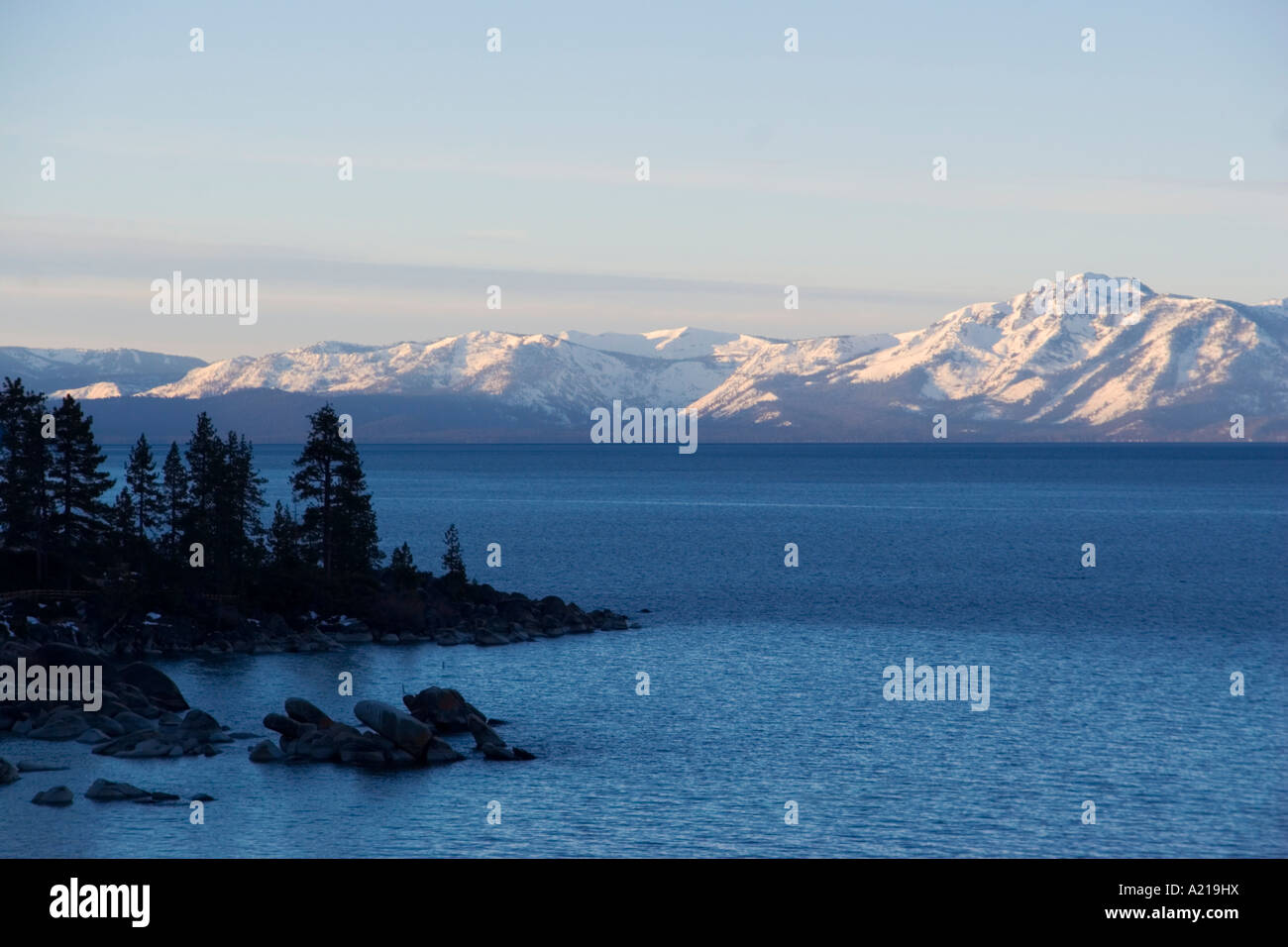 Sunrise on Mt Tallac and Lake Tahoe in winter Stock Photo - Alamy