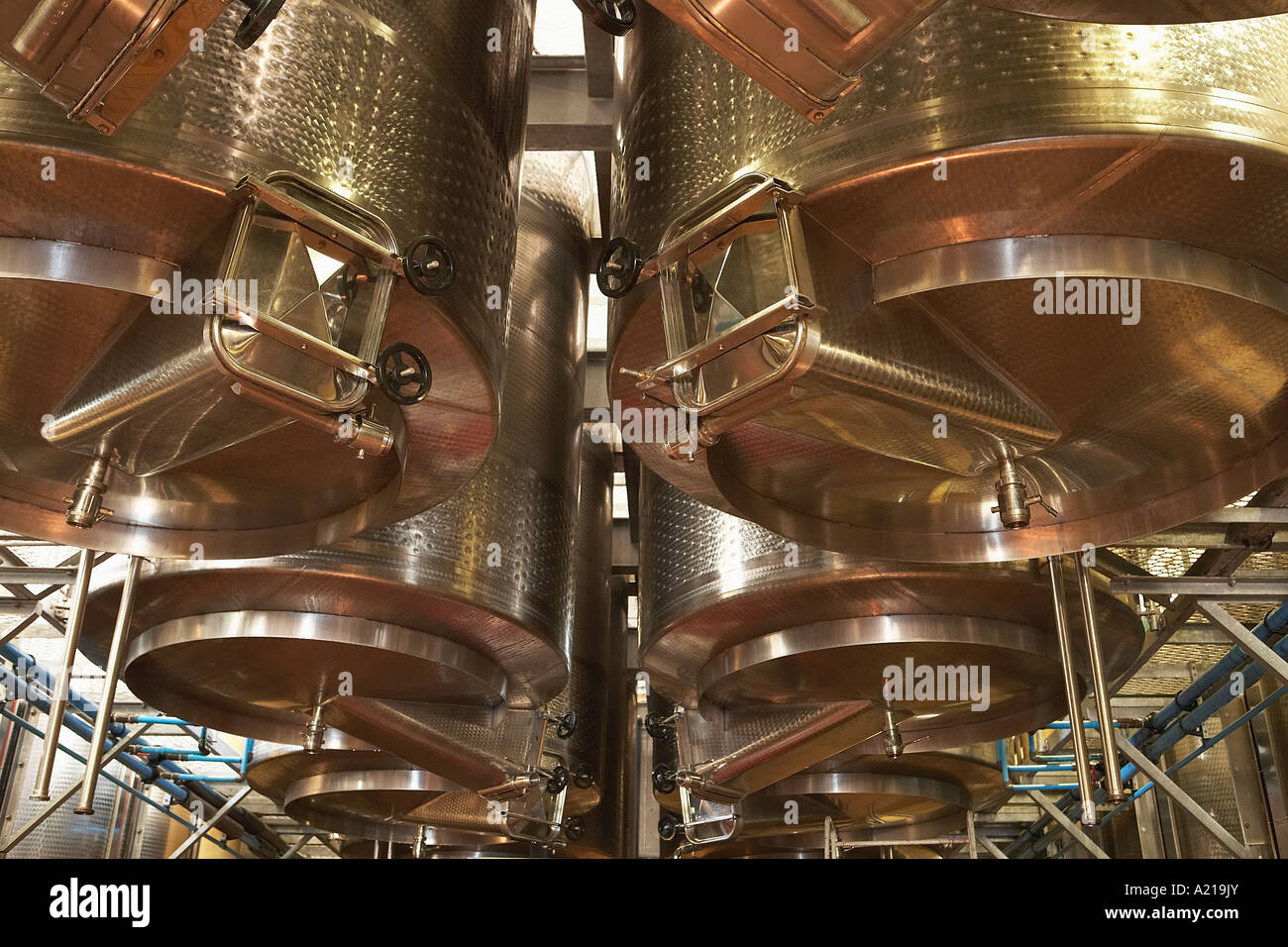 Wine vats, low angle view Stock Photo - Alamy