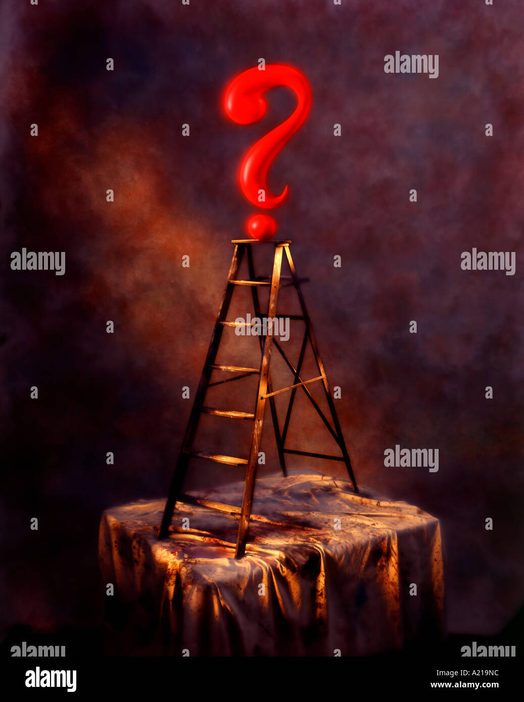 question mark on top of ladder Stock Photo - Alamy