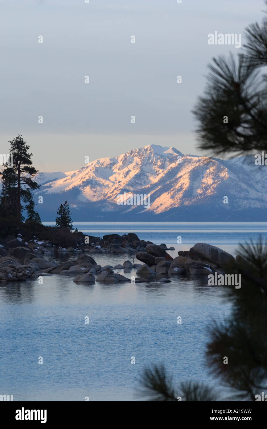 Lake Tahoe and Mt Tallac at dawn from the east shore Stock Photo - Alamy