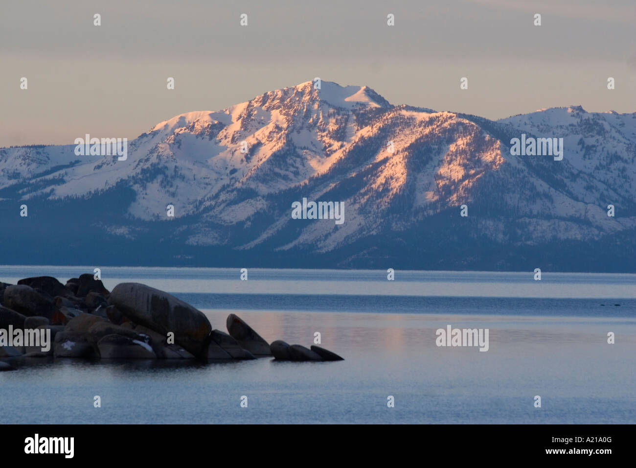 Lake Tahoe and Mt Tallac at dawn from the east shore Stock Photo - Alamy