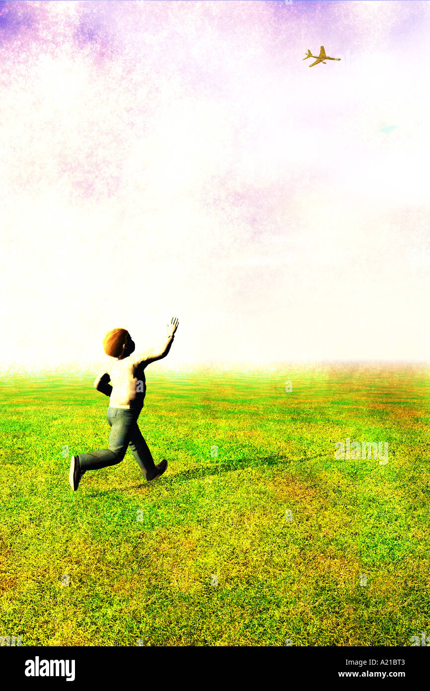 Kid waving at airplane hi-res stock photography and images - Alamy