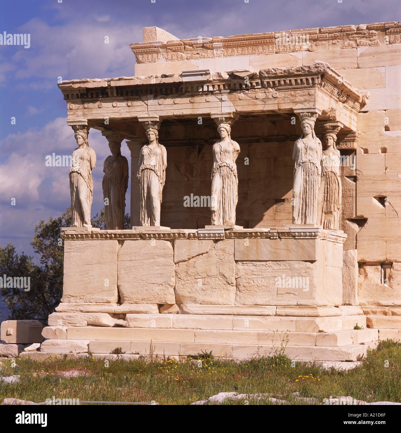 Porch of the Caryatids with figures of the six maidens on the Acropolis ...
