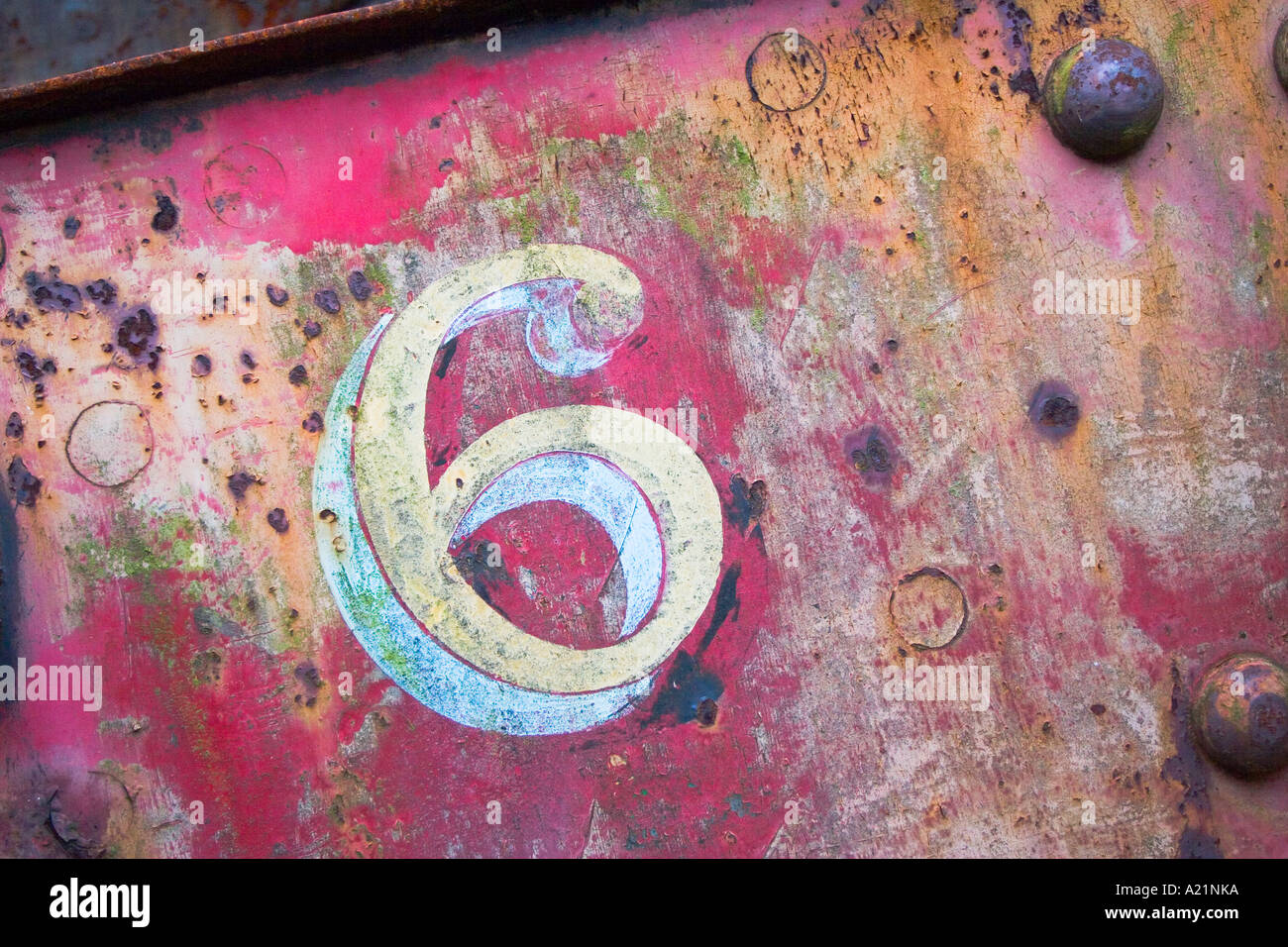 Painted 3D Single Digit Numbers; Number six 6 Flaking painted artwork ...