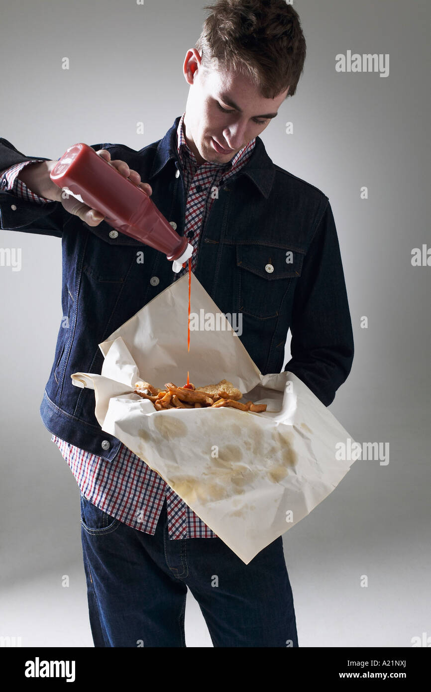 Man chips ketchup hi-res stock photography and images - Alamy