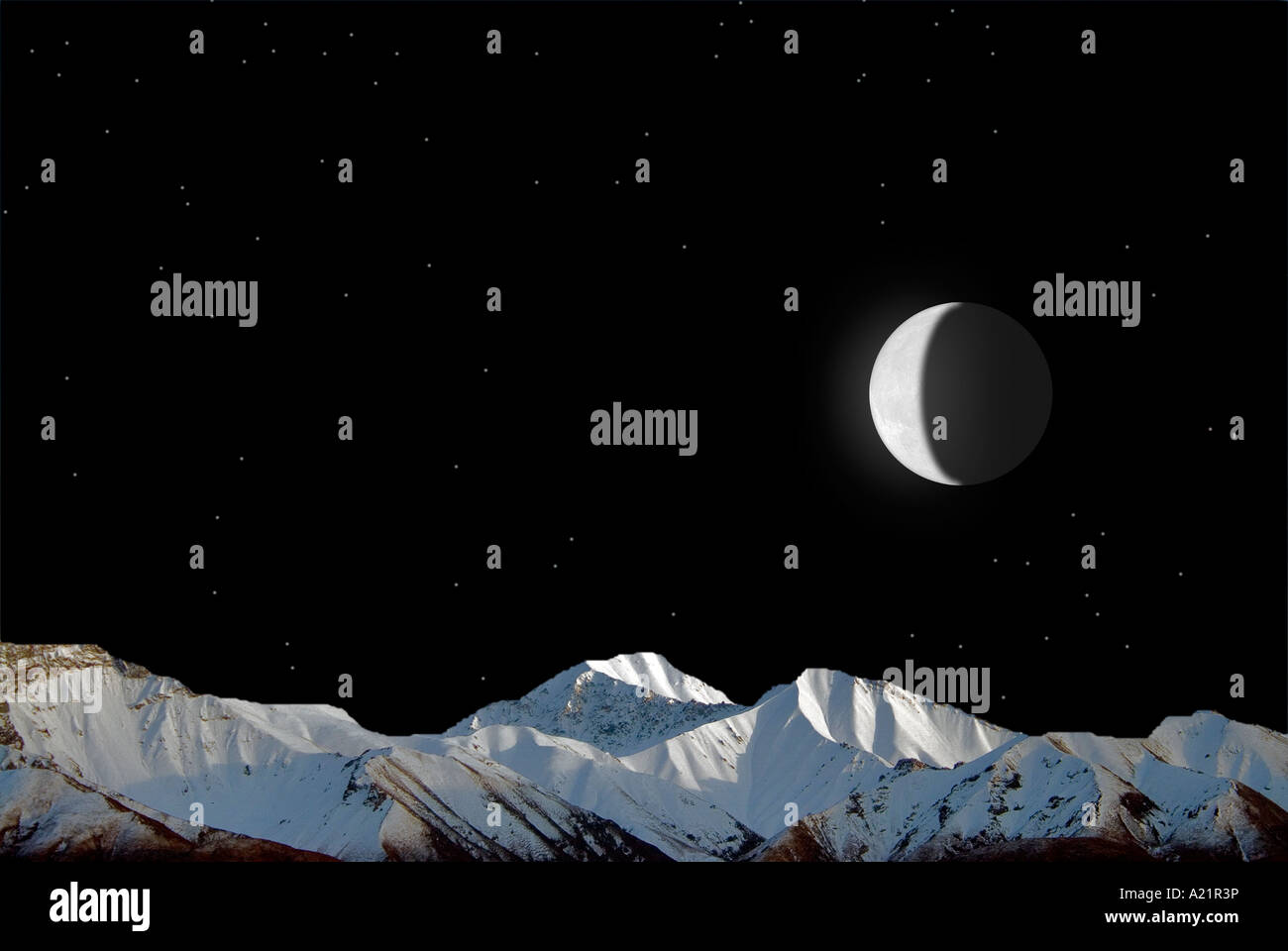 Moon over Chugach Mountains Alaska Stock Photo - Alamy