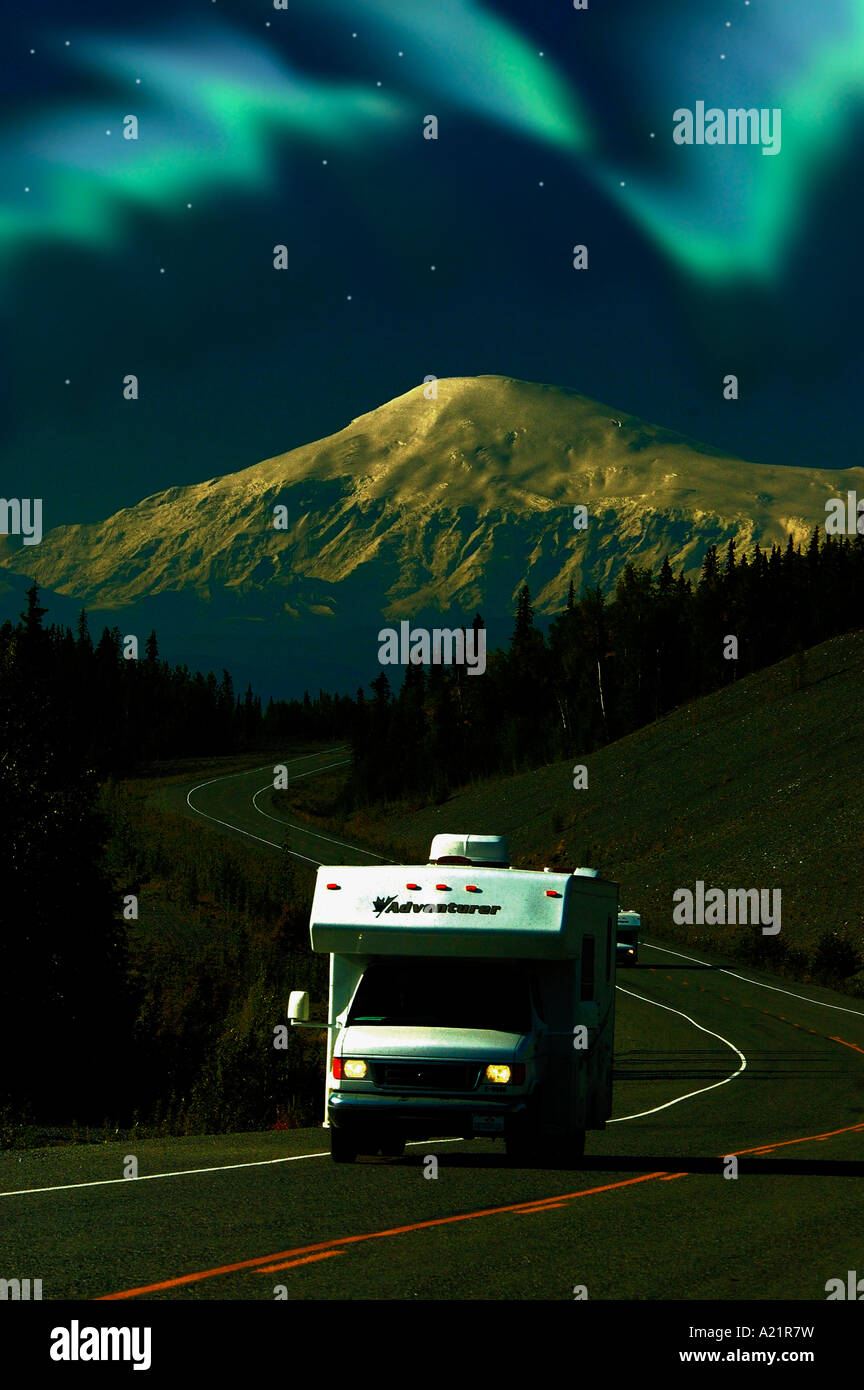 RV Mt Sanford Northern Lights Tok Cutoff Highway Alaska Stock Photo - Alamy