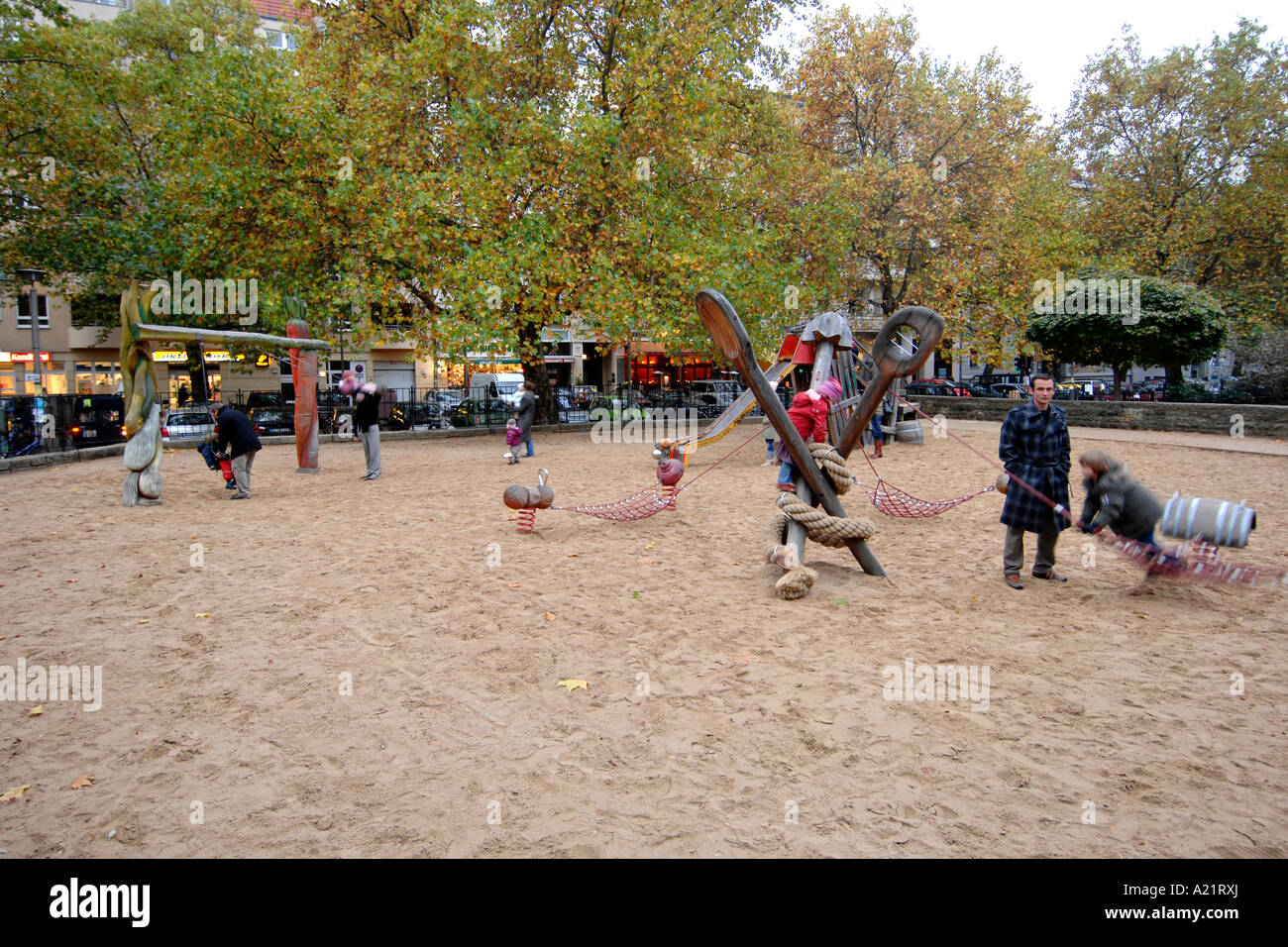 The Kollwitzplatz playground in East Berlin's Mitte district Stock ...
