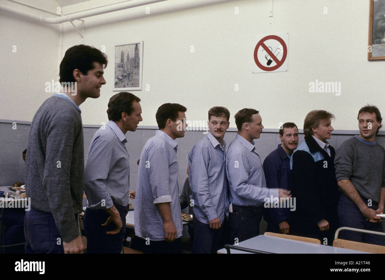 Inmates queuing for their lunch, North Sea Camp Open Prison ...