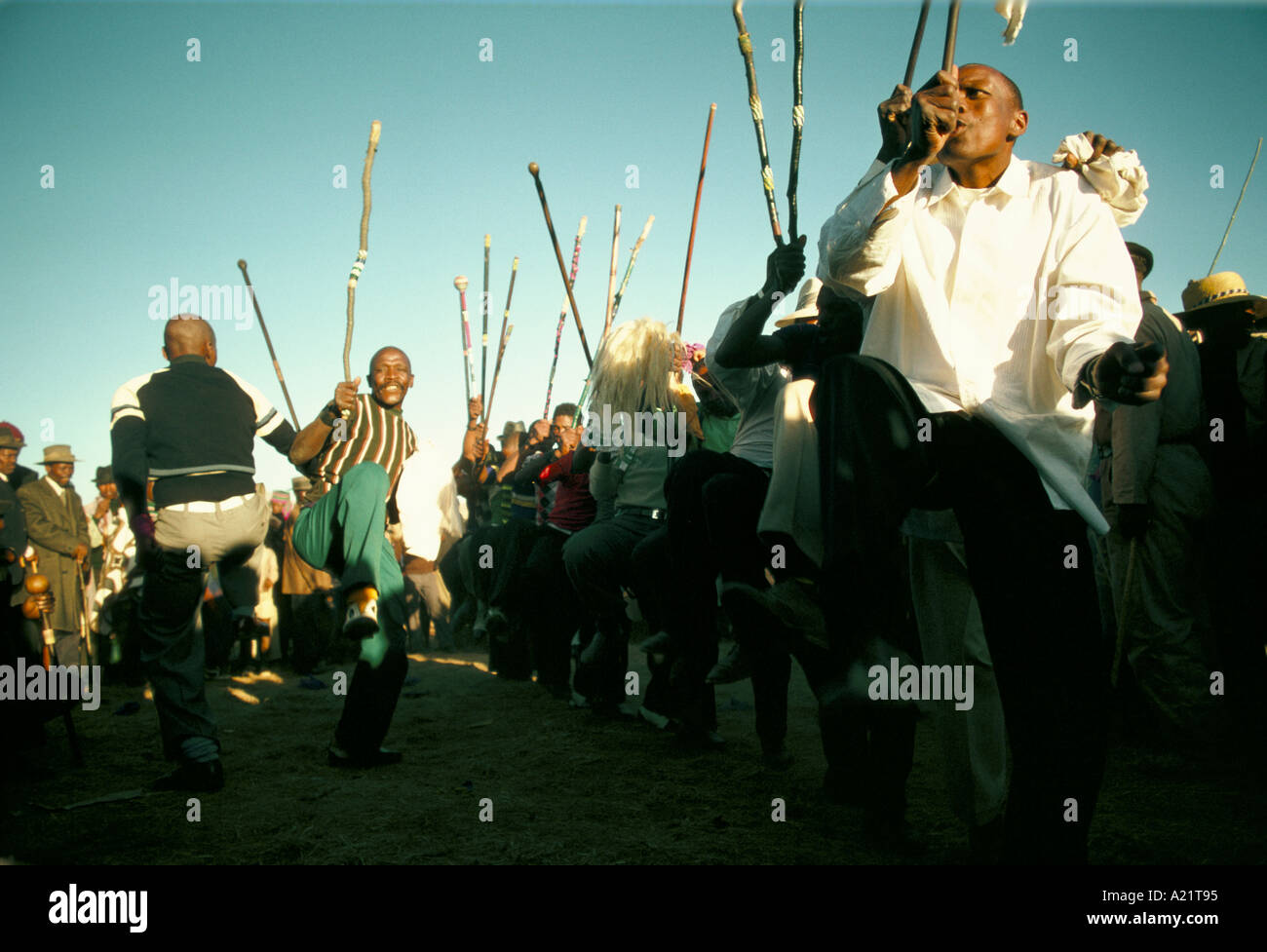 Men taking part in a traditional tribal dance in Lesotho, Southern ...