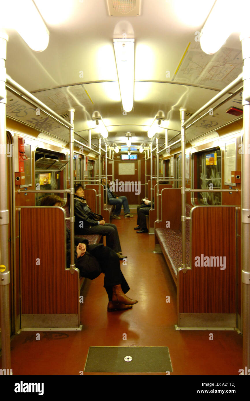 Interior of a U bahn train in East Germany Stock Photo - Alamy