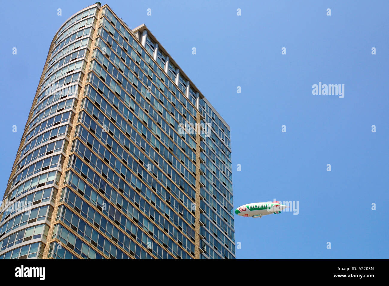 Blimp passing Upper West Side apartment building New York NY USA Brent ...