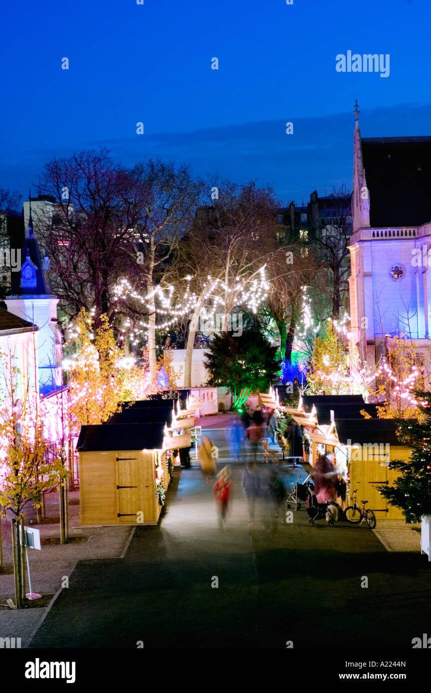 Paris France, Christmas Market at night, Overview Street Scene with ...