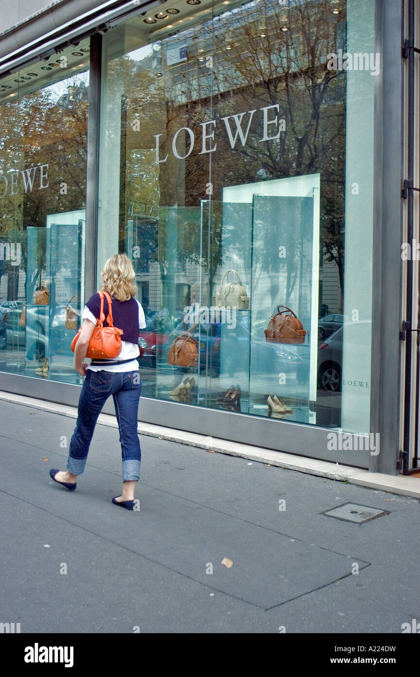 Paris France, Young Woman Looking at Luxury Shop Window on "Avenue ...