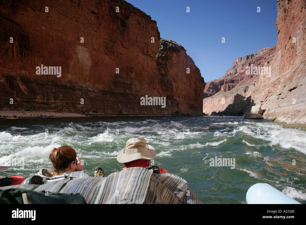 Raft going through rapids Colorado River Grand Canyon Arizona Stock ...