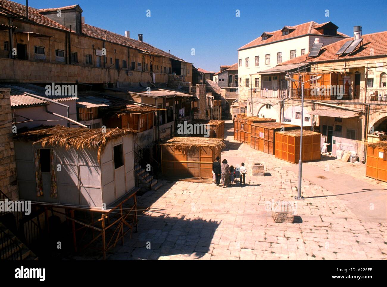 Succas in Batei Ungarin tabernacle beside houses in Mea Shearim during ...