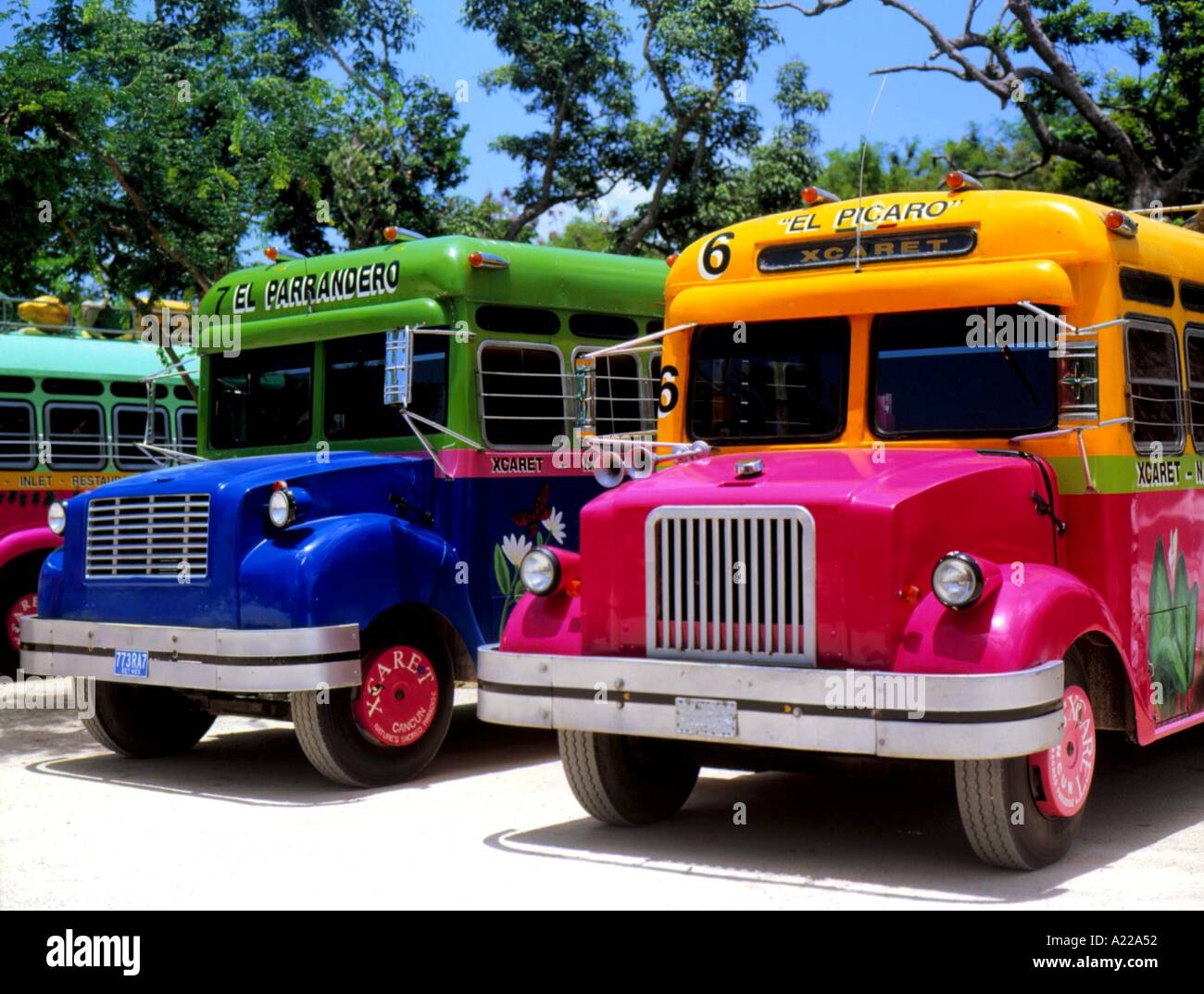Custom painted buses Mexico J Miller Stock Photo - Alamy