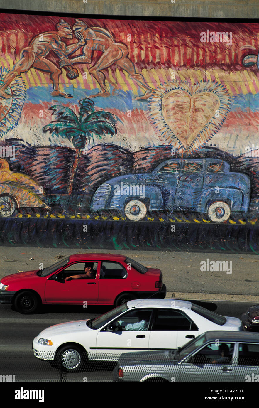 Los Angeles Downtown Hollywood freeway traffic mural S Grandadam Stock ...
