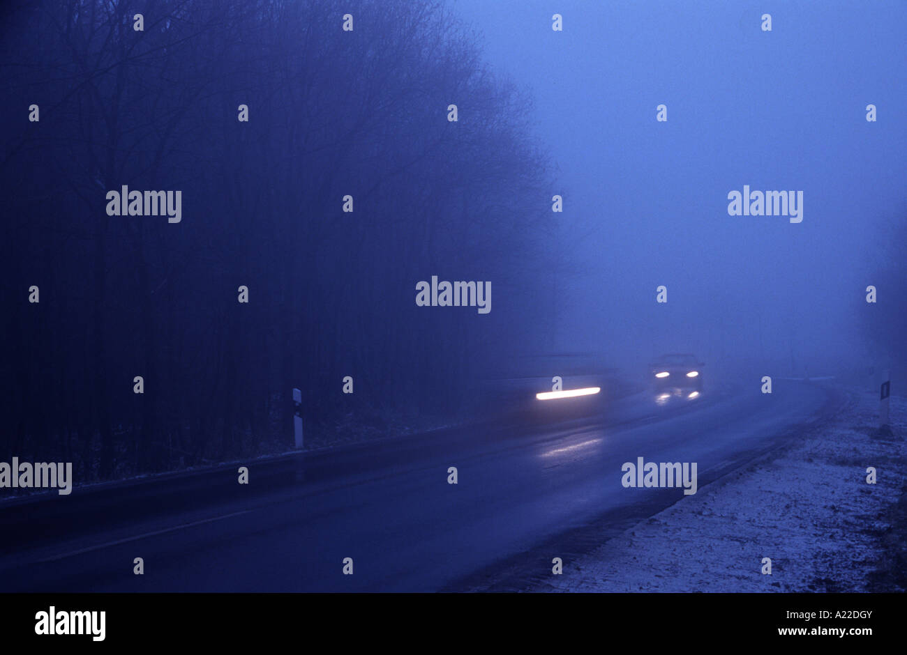 cars on road - fog Stock Photo - Alamy
