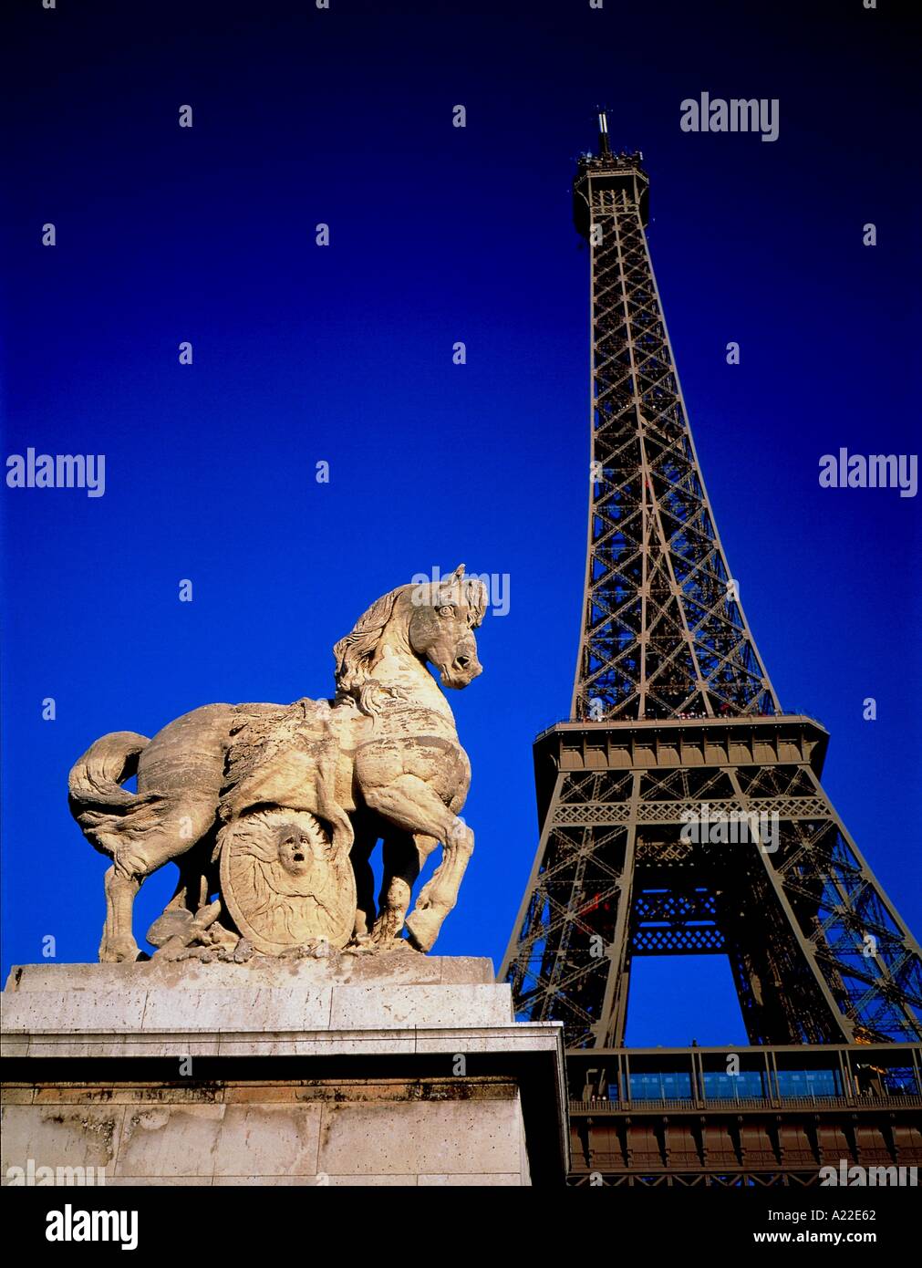 The Eiffel Tower and statue in foreground Local Caption Paris Stock ...
