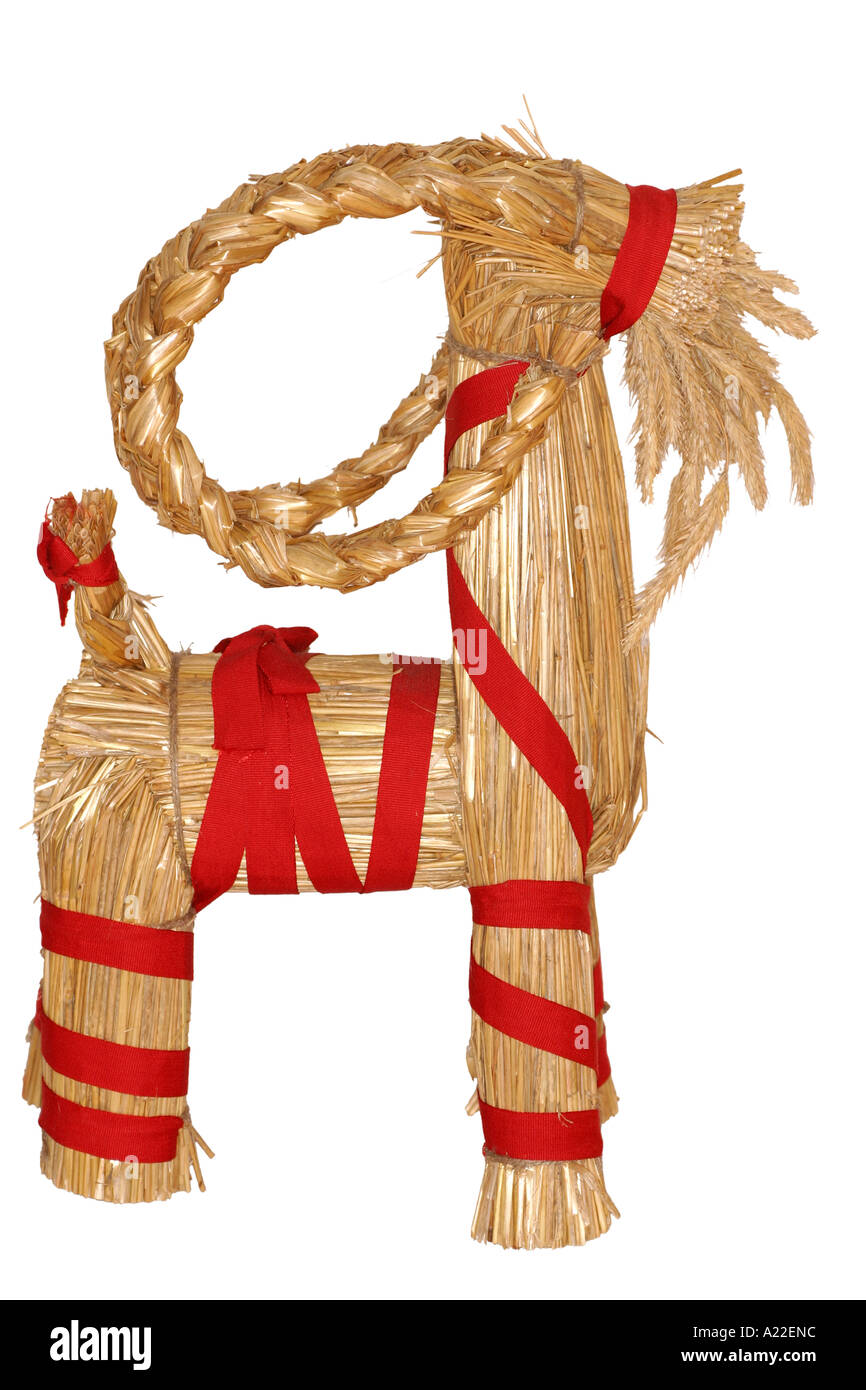 Straw goat as a christmas decoration, on white background Stock Photo ...